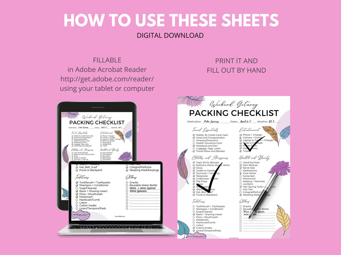 Packing List Printable Travel Packing Checklist Weekend Getaway Packing ...