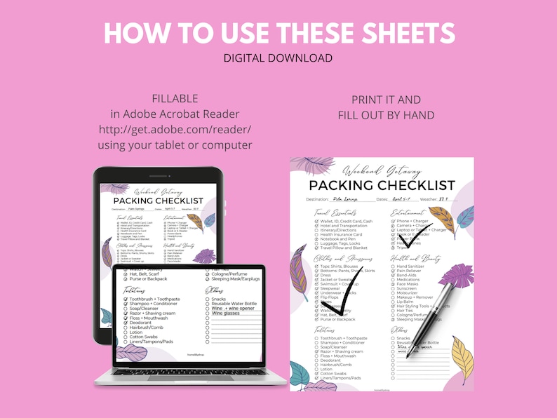 Packing List Printable Travel Packing Checklist Weekend Getaway Packing ...