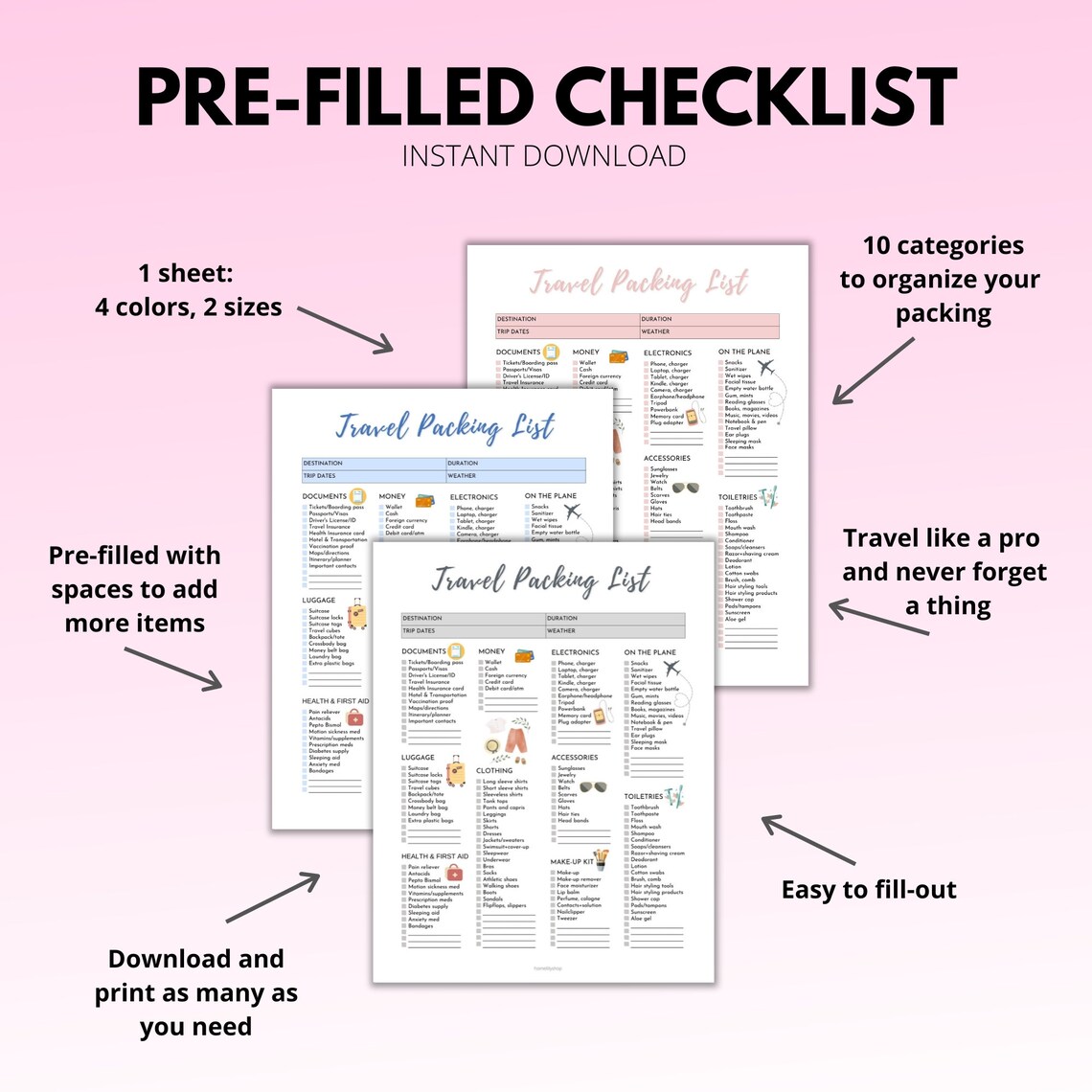 Travel Packing List Packing Checklist Travel Planner Travel Checklist ...