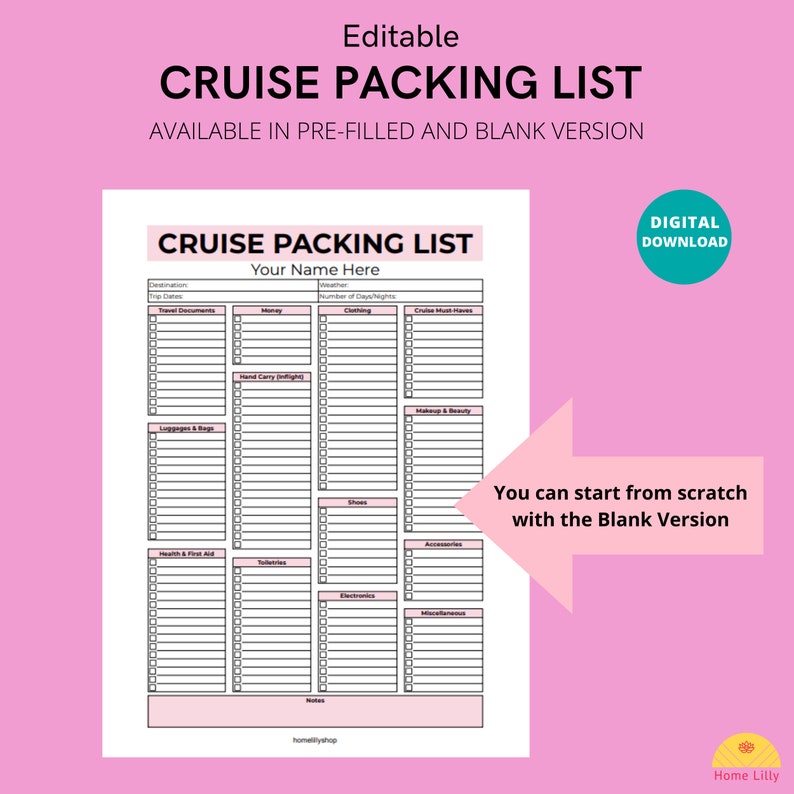 Editable Packing List Cruise Packing List Cruise Travel Checklist ...