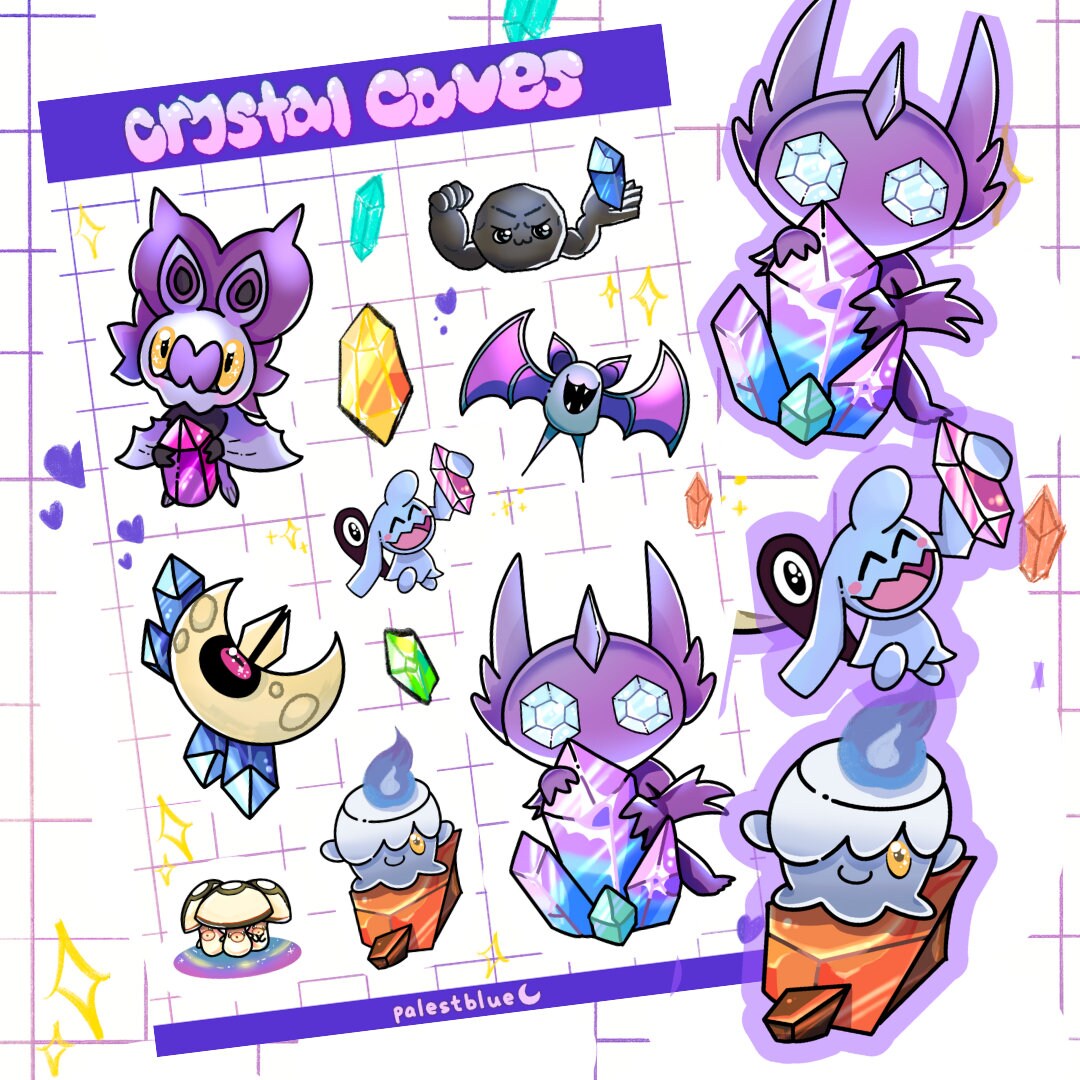 Crystal Caves Cute Pokemon Sticker Sheet Water Resistant Sticker for ...
