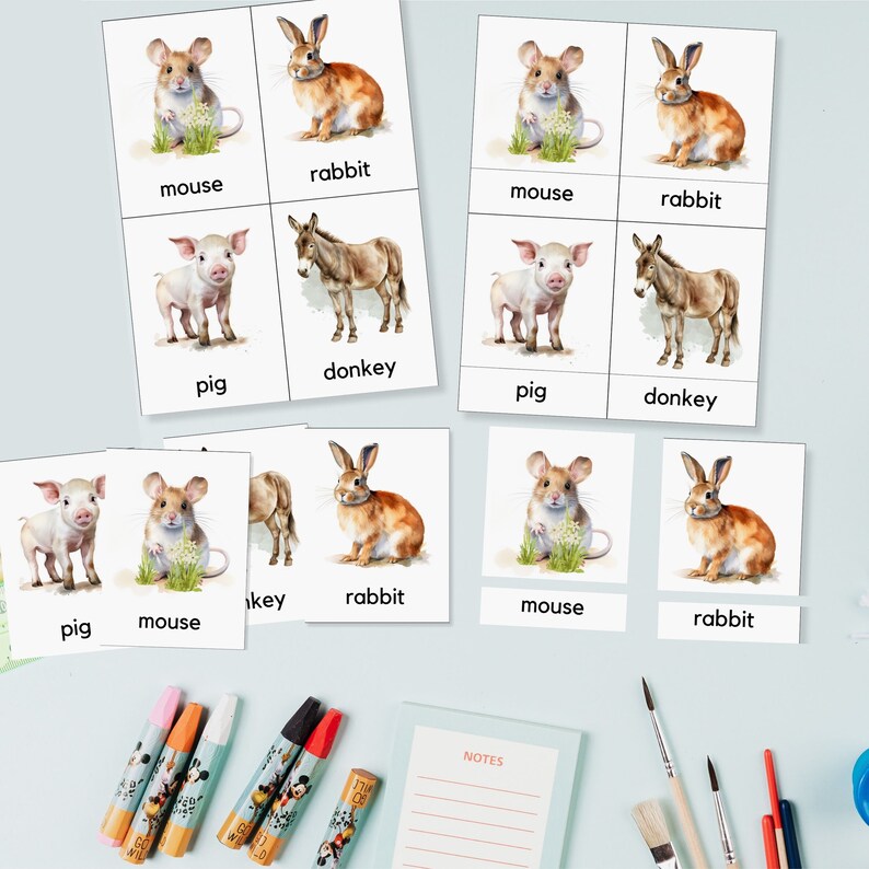Watercolor Farm Animals Flashcard Bundle Montessori Flashcards 20 ...