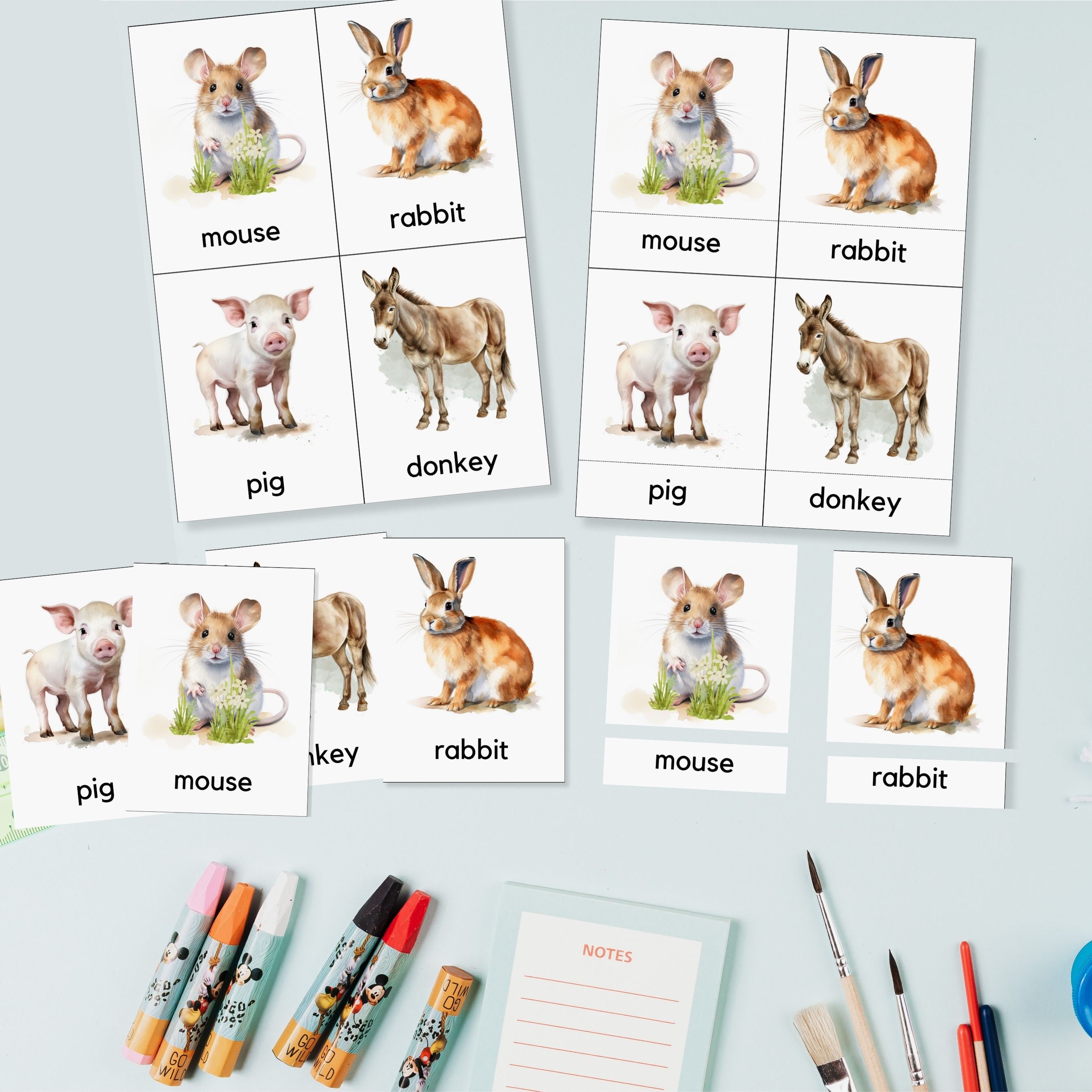 Watercolor Farm Animals Flashcard Bundle Montessori Flashcards 20 ...