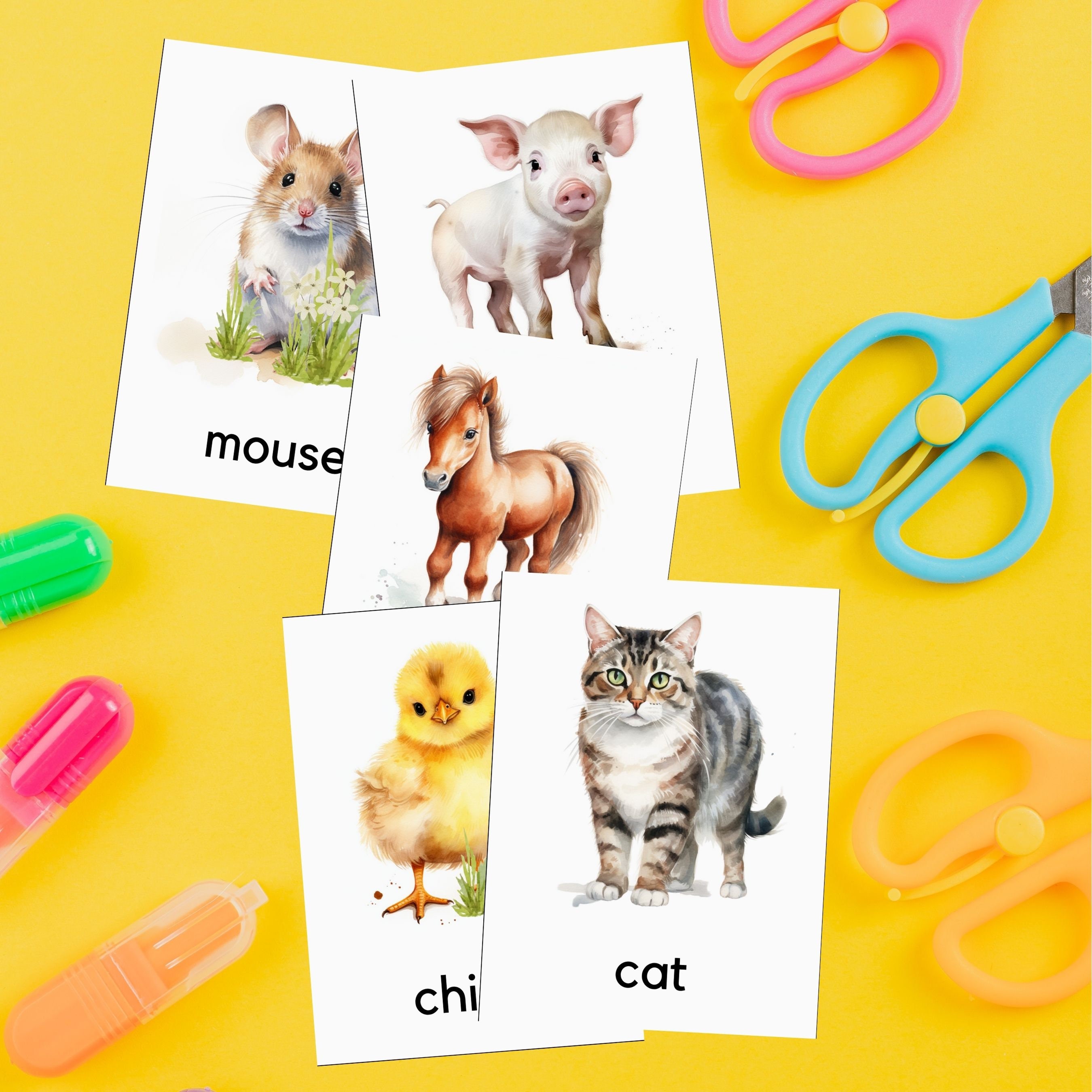 Watercolor Farm Animals Flashcard Bundle Montessori Flashcards 20 ...