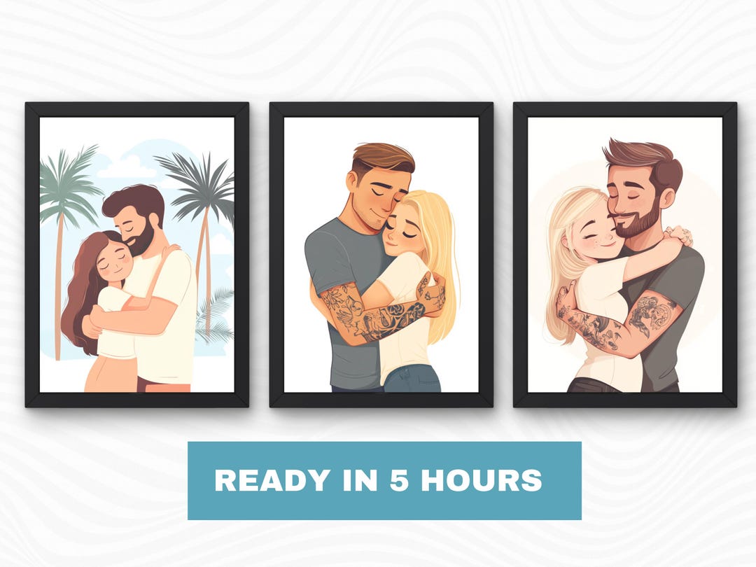 Custom Cartoon Couple Portrait | Personalized Engagement Drawing ...