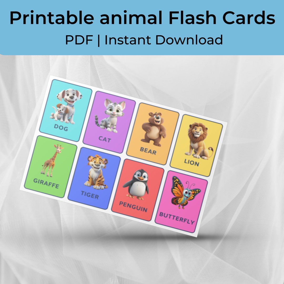 Set of 16 Printable Animal Flashcards for Kids That Are Both ...