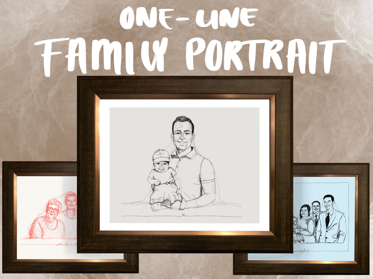 CUSTOM One-line FAMILY PORTRAIT Made From Photos, With Writing or Heart ...
