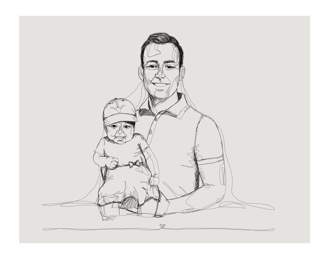 CUSTOM One-line FAMILY PORTRAIT Made From Photos, With Writing or Heart ...