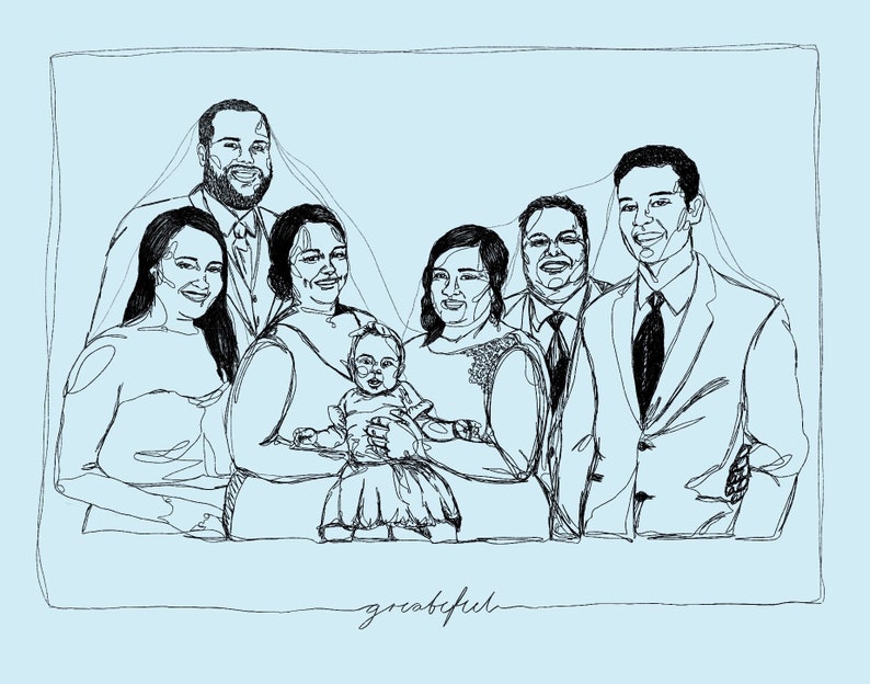 CUSTOM One-line FAMILY PORTRAIT Made From Photos, With Writing or Heart ...