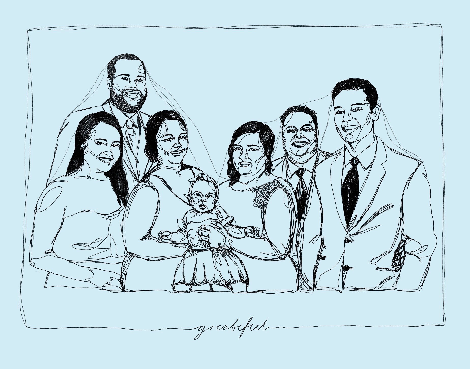 CUSTOM One-line FAMILY PORTRAIT Made From Photos, With Writing or Heart ...