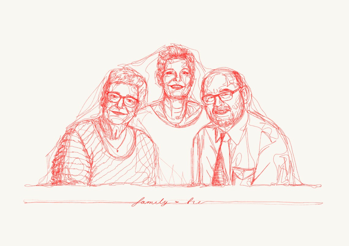 CUSTOM One-line FAMILY PORTRAIT Made From Photos, With Writing or Heart ...