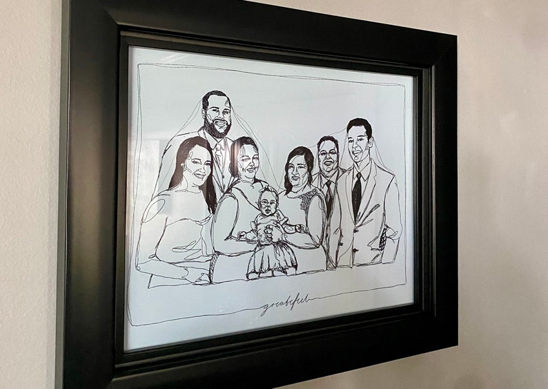 CUSTOM One-line FAMILY PORTRAIT Made From Photos, With Writing or Heart ...