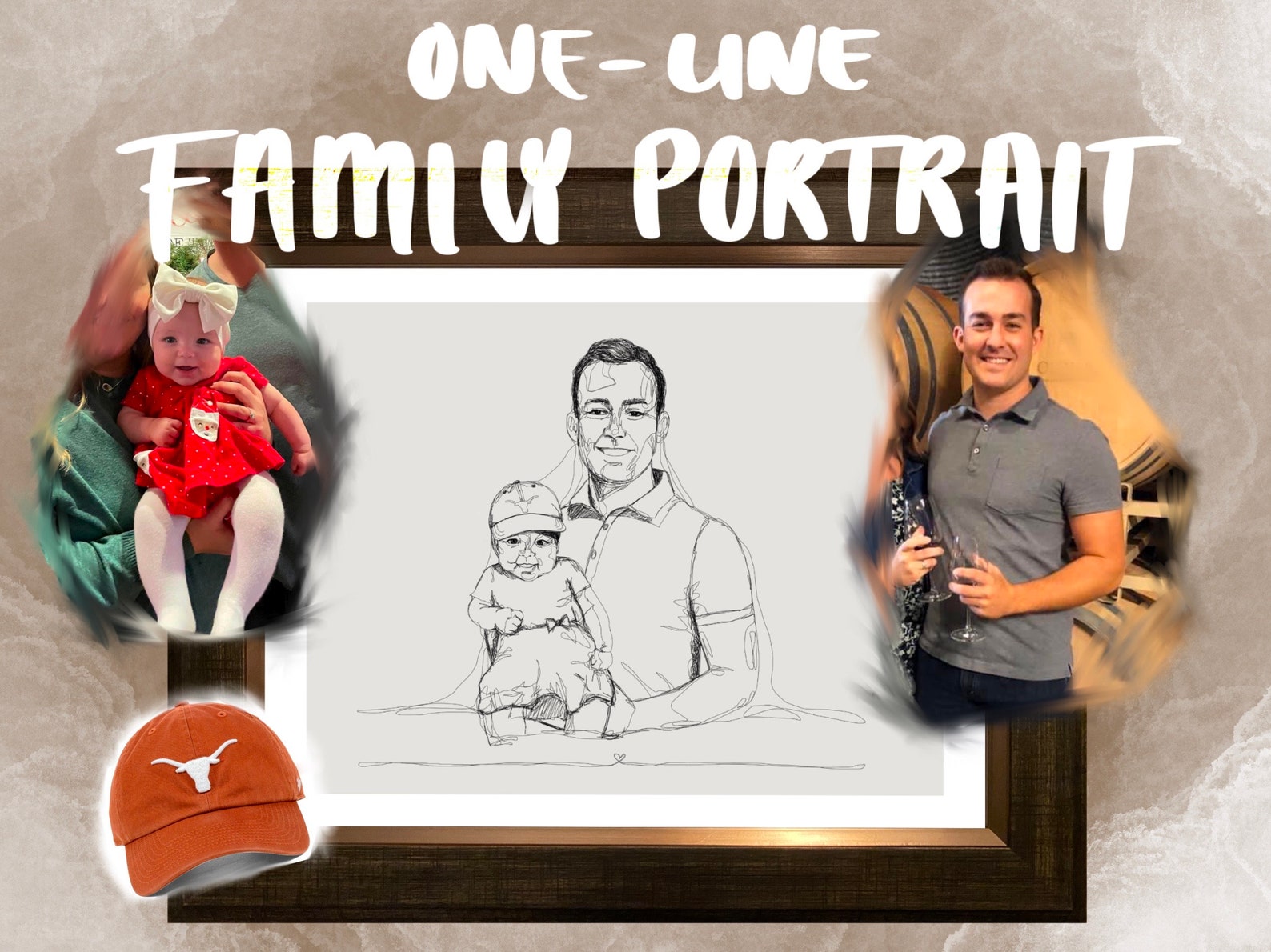 CUSTOM One-line FAMILY PORTRAIT Made From Photos, With Writing or Heart ...
