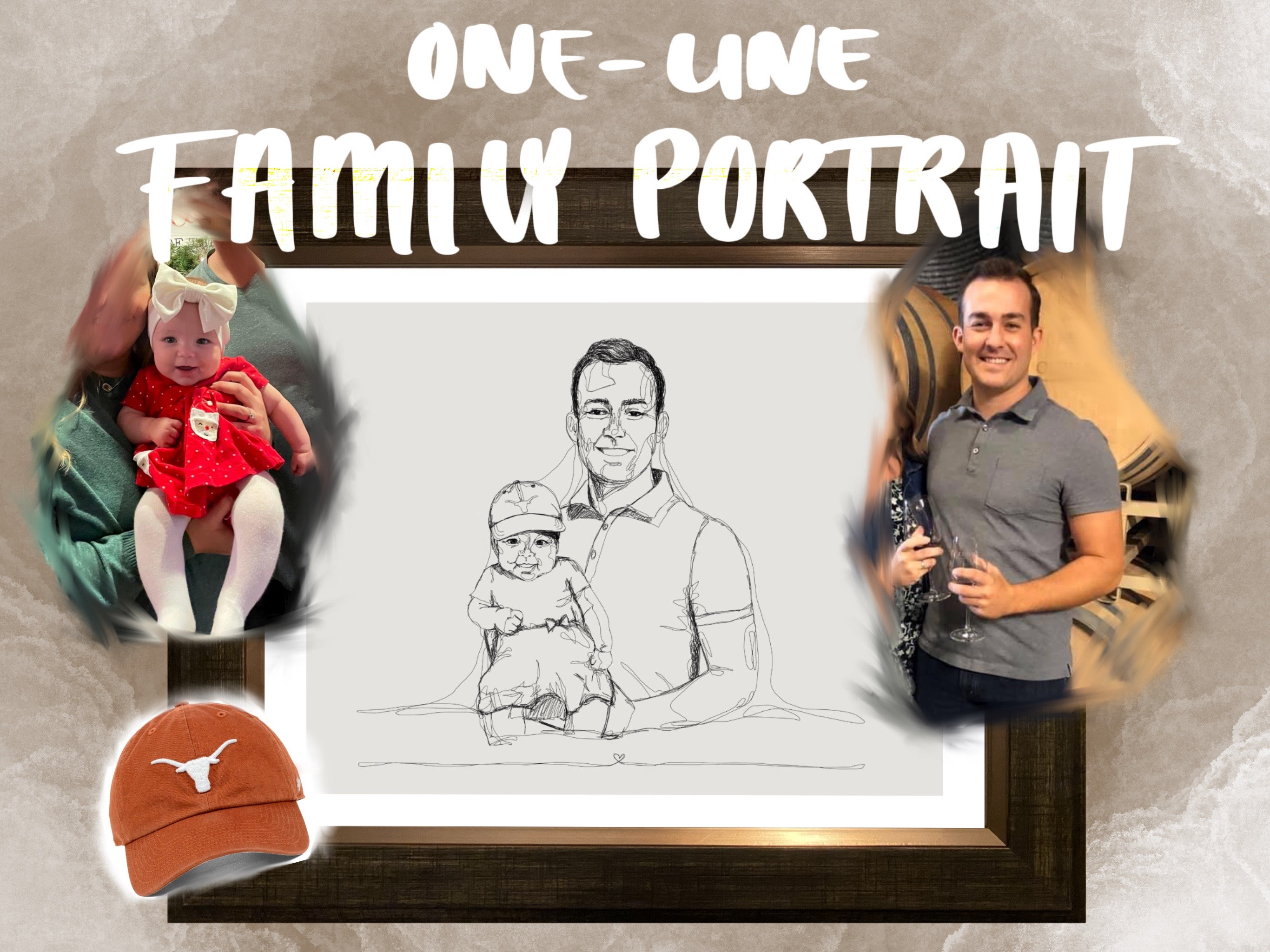 CUSTOM One-line FAMILY PORTRAIT Made From Photos, With Writing or Heart ...