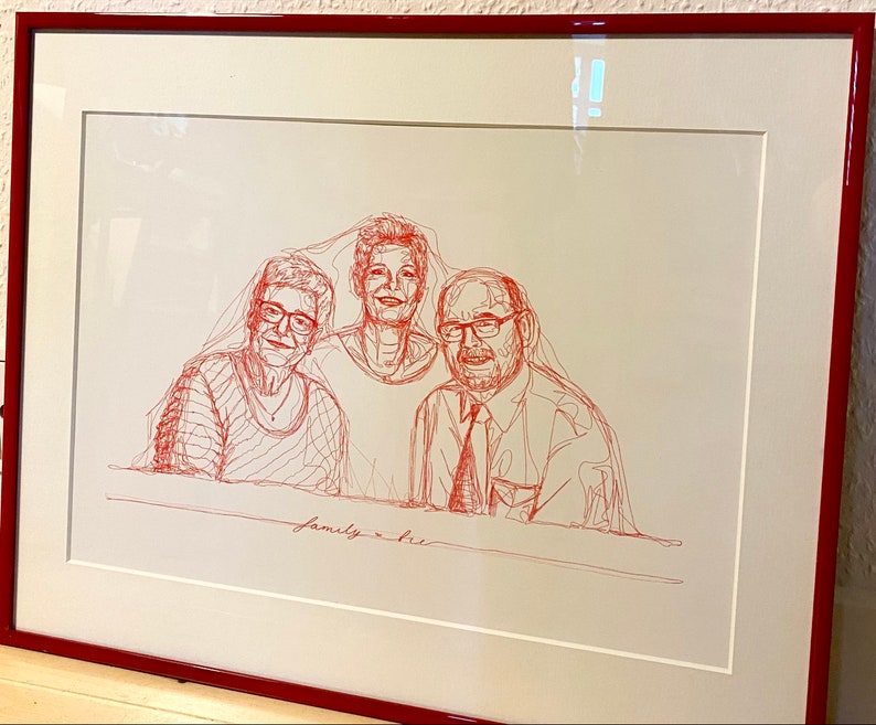 CUSTOM One-line FAMILY PORTRAIT Made From Photos, With Writing or Heart ...