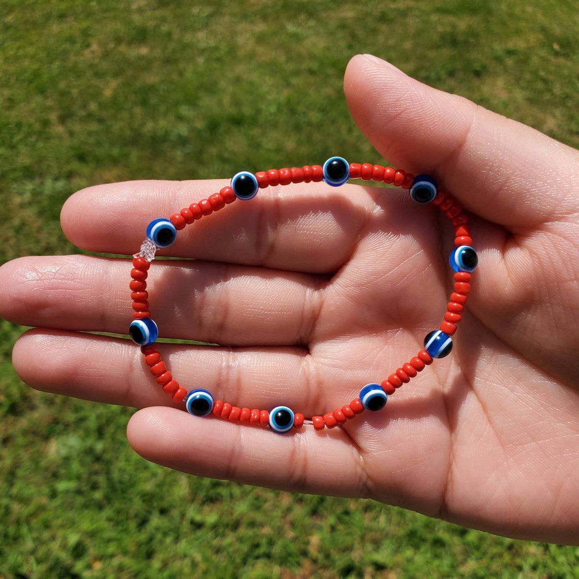 Red Beaded Evil Eye Bracelet - Etsy