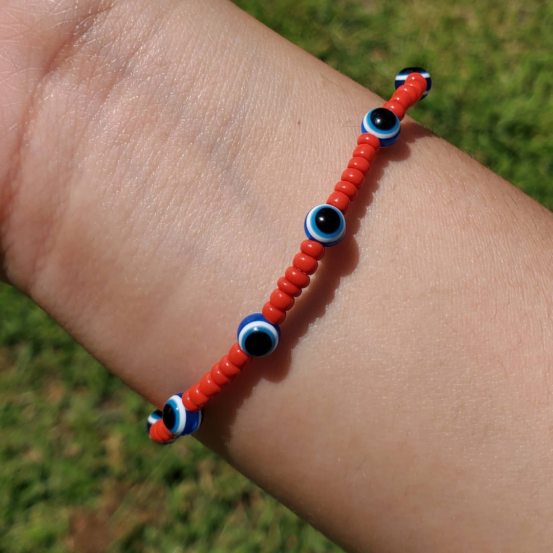 Red Beaded Evil Eye Bracelet - Etsy