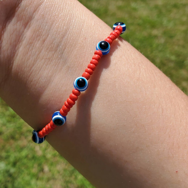 Red Beaded Evil Eye Bracelet - Etsy