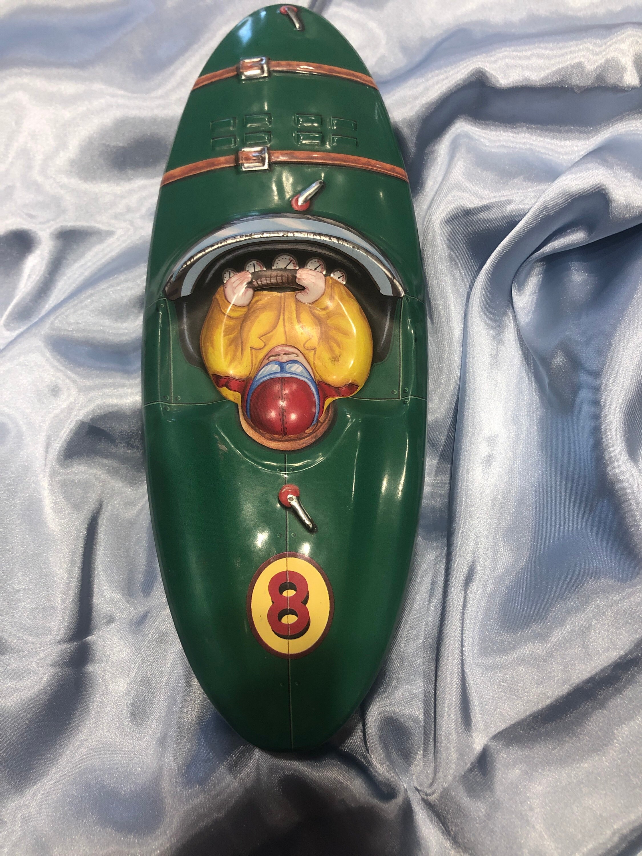 Vintage Green Classic No 8 Racing Car Shaped Tin by the Silver Crane ...