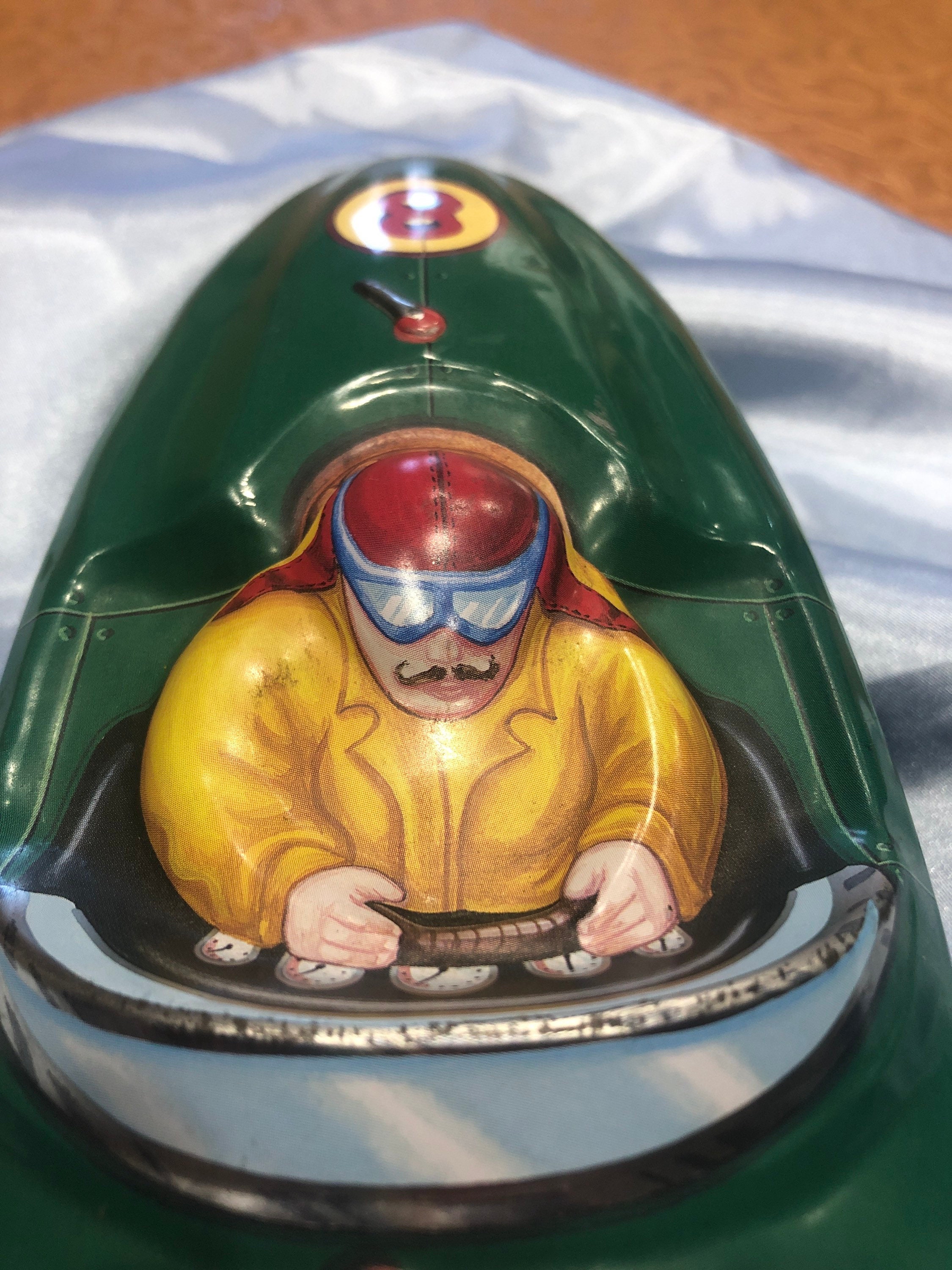 Vintage Green Classic No 8 Racing Car Shaped Tin by the Silver Crane ...