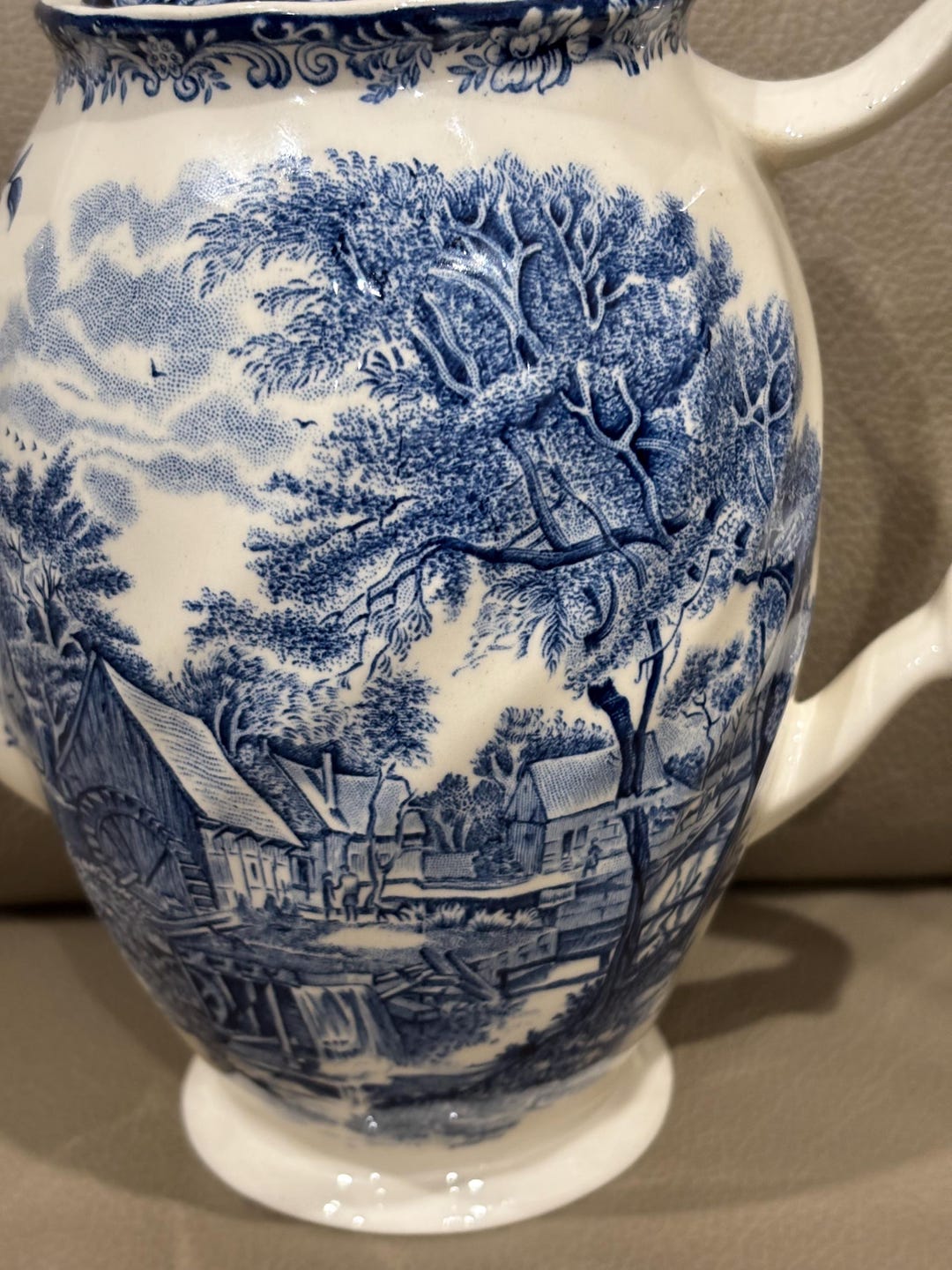 Vintage Mill Stream Hand Engraving Blue and White Coffee or Teapot by ...