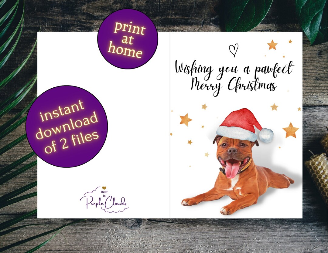 Printable Christmas Card, Pitbull Dog Card Christmas, Holiday Card ...