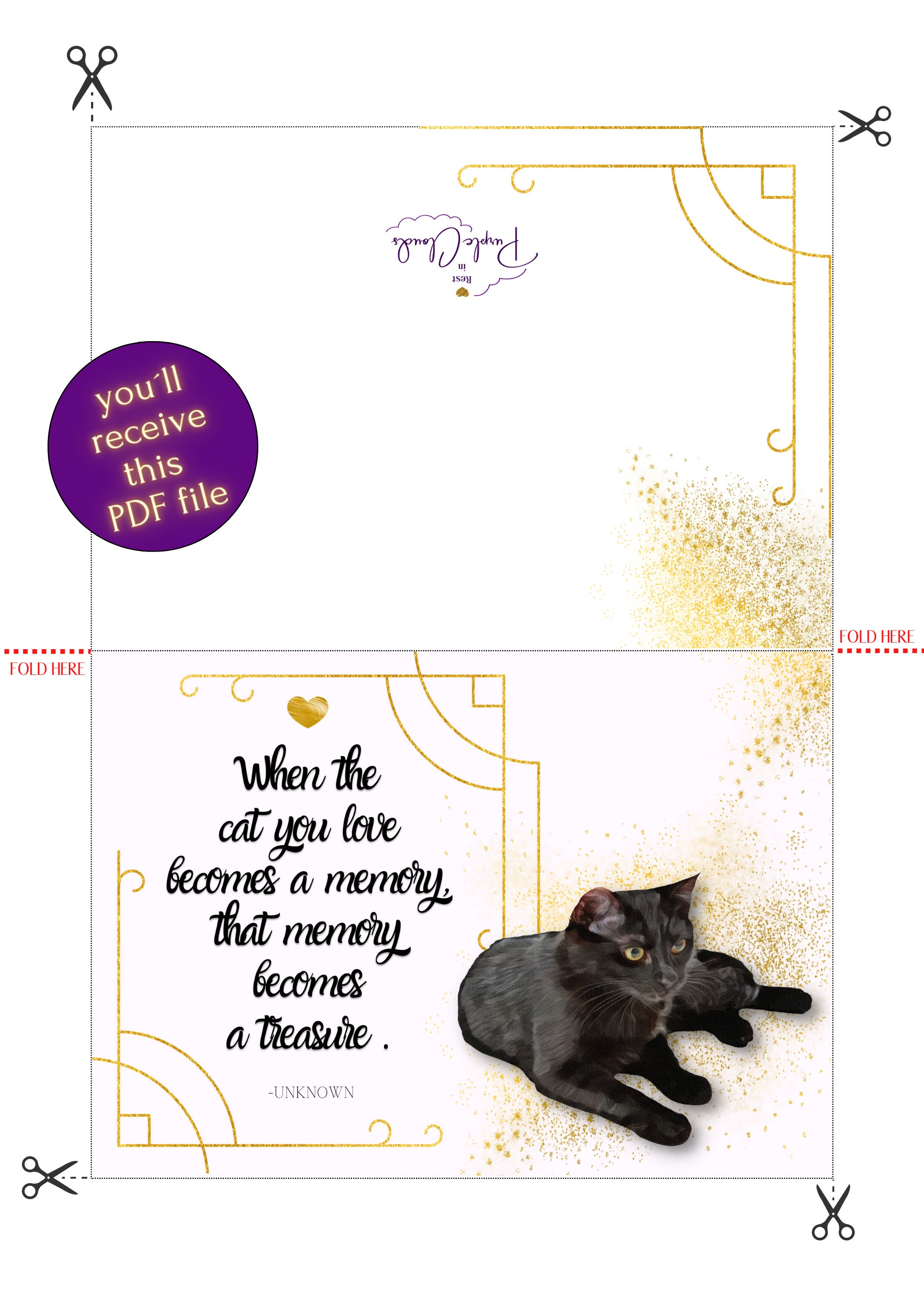 Printable Card, Cat Loss, Pet Memorial Card, Loss of Pet, Cat Sympathy ...