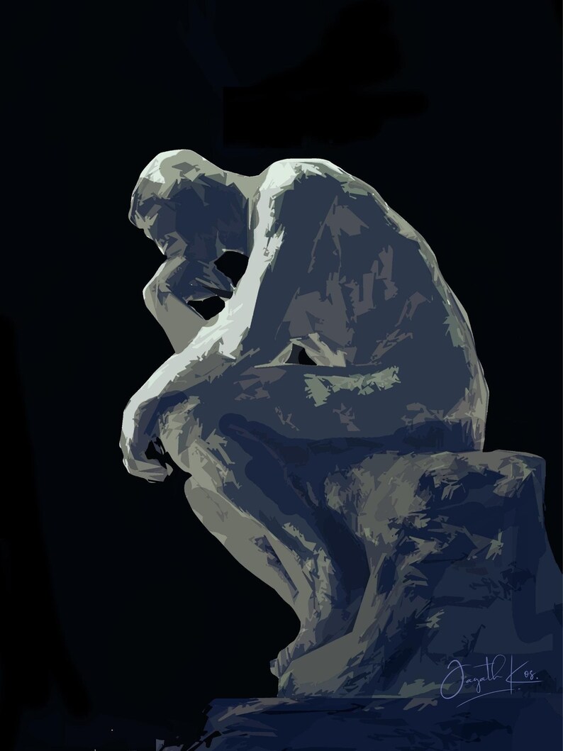 Vintage Drawing of the Thinker, Housewarming Gifts, Bedroom Wall Art ...