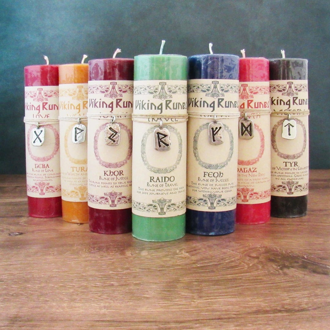 Rune Pillar Candle With Pewter Pendant - Choose Style! - Etsy