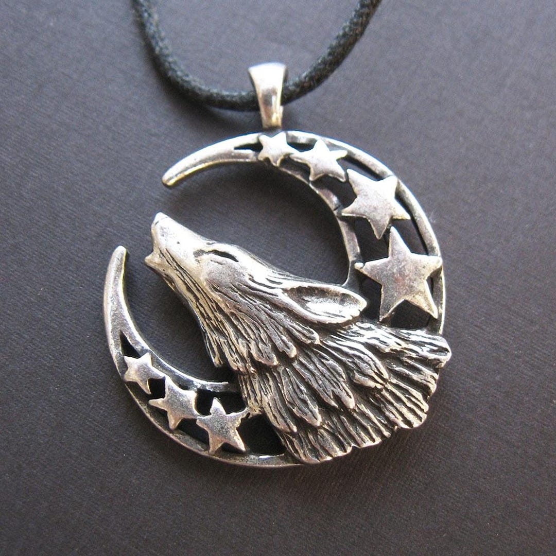 Wolf and Moon Pewter Pendant - Etsy