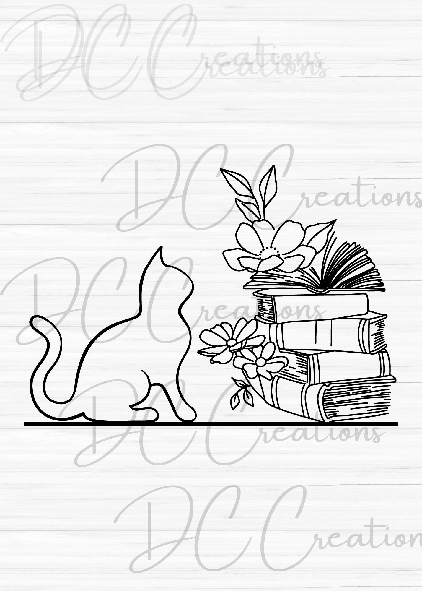 Cat and Books SVG. PNG. | Flowers, Books and Cat | Cricut Files | Cat ...
