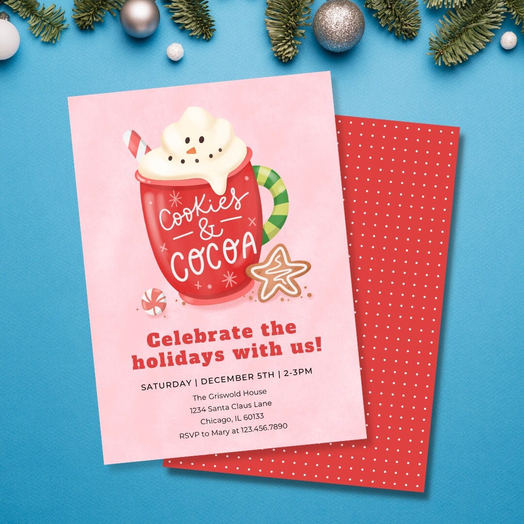 Cookies and Cocoa Invite, Editable Template, Christmas Party Printable ...