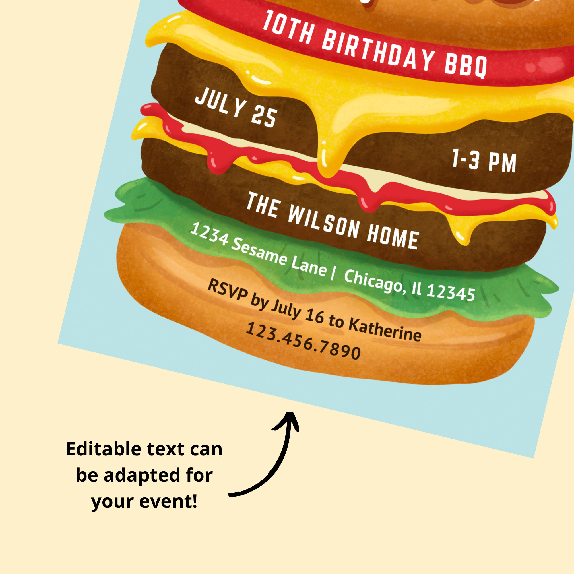 Cheeseburger Invitation, Kids Birthday, Editable Template, Email Invite ...