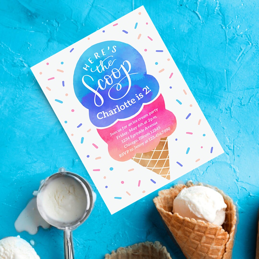 Editable Ice Cream Invitation, Digital File, Birthday Evite, Here’s the ...