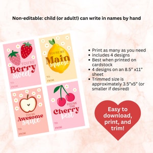 Fruit and Daisies Valentines, Printable Vday Cards, Printable at Home ...