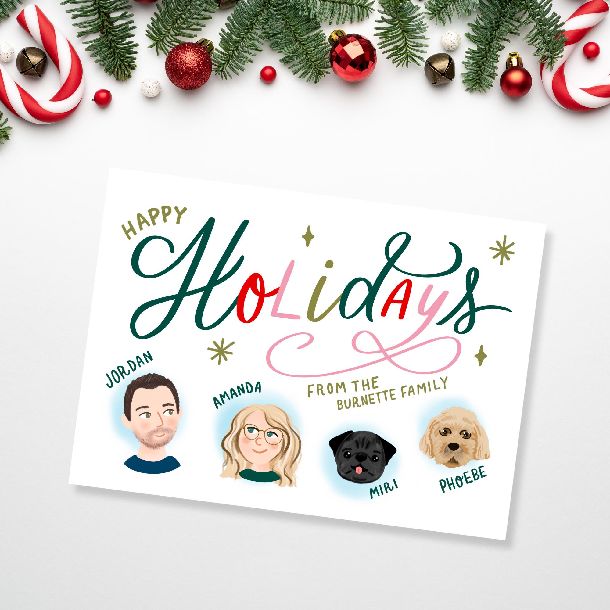 Custom Family Portrait Christmas Card, Printable Holiday Card ...