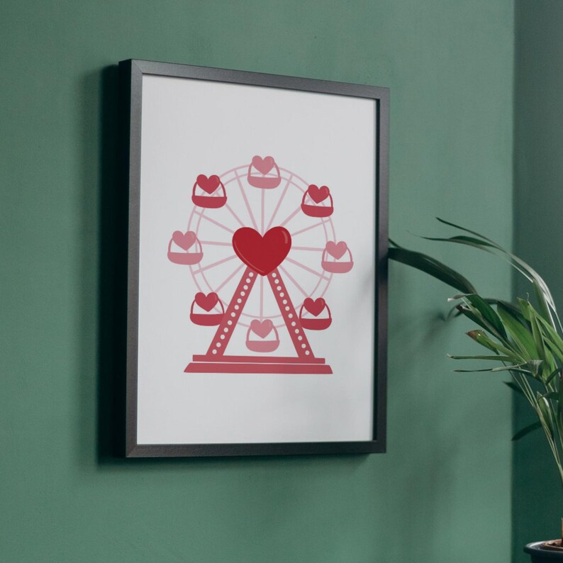 Printable Valentine Ferris Wheel Wall Art, Hand Drawn Home Decor ...