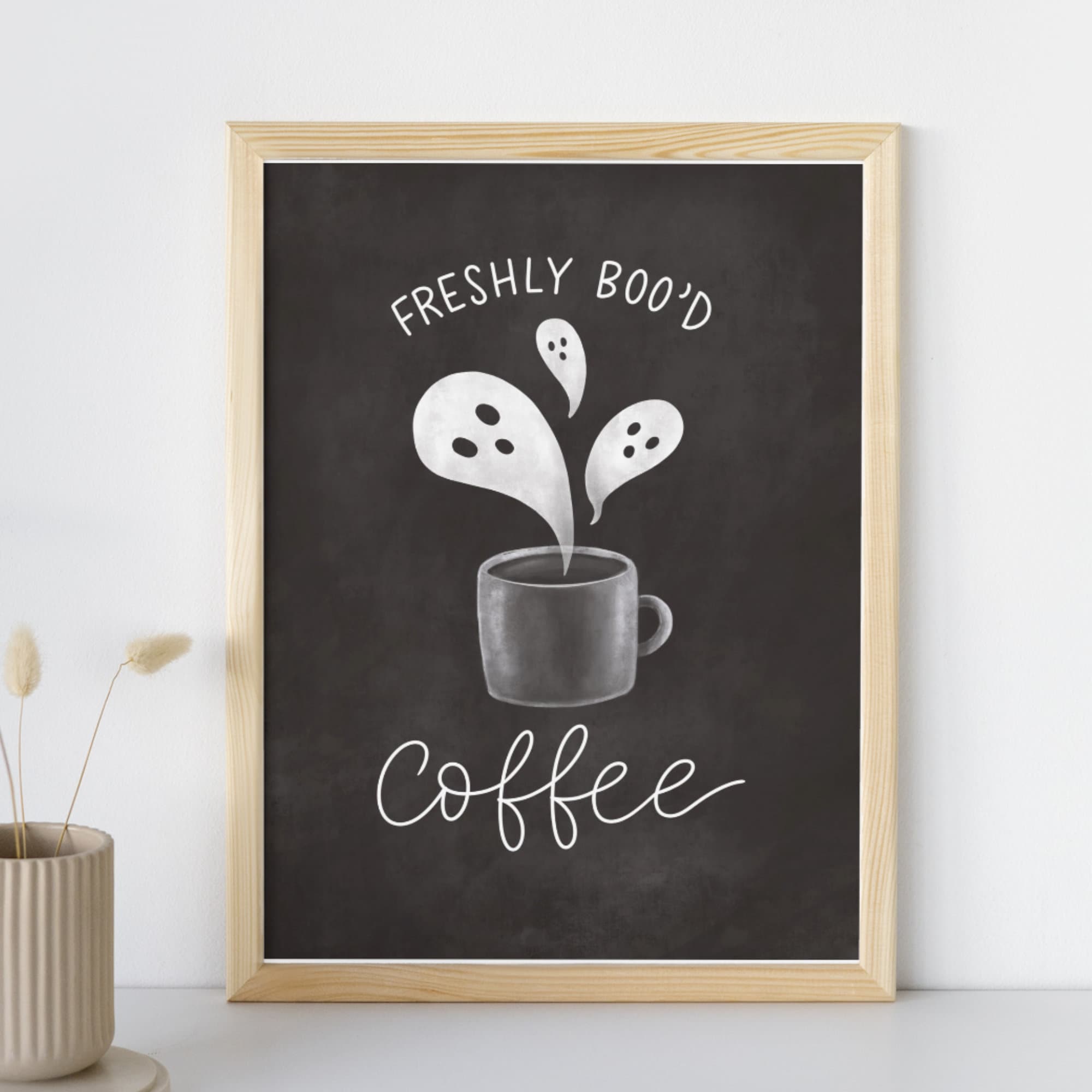 Freshly Boo'd Coffee Ghost Print, Halloween Chalkboard Art (digital ...