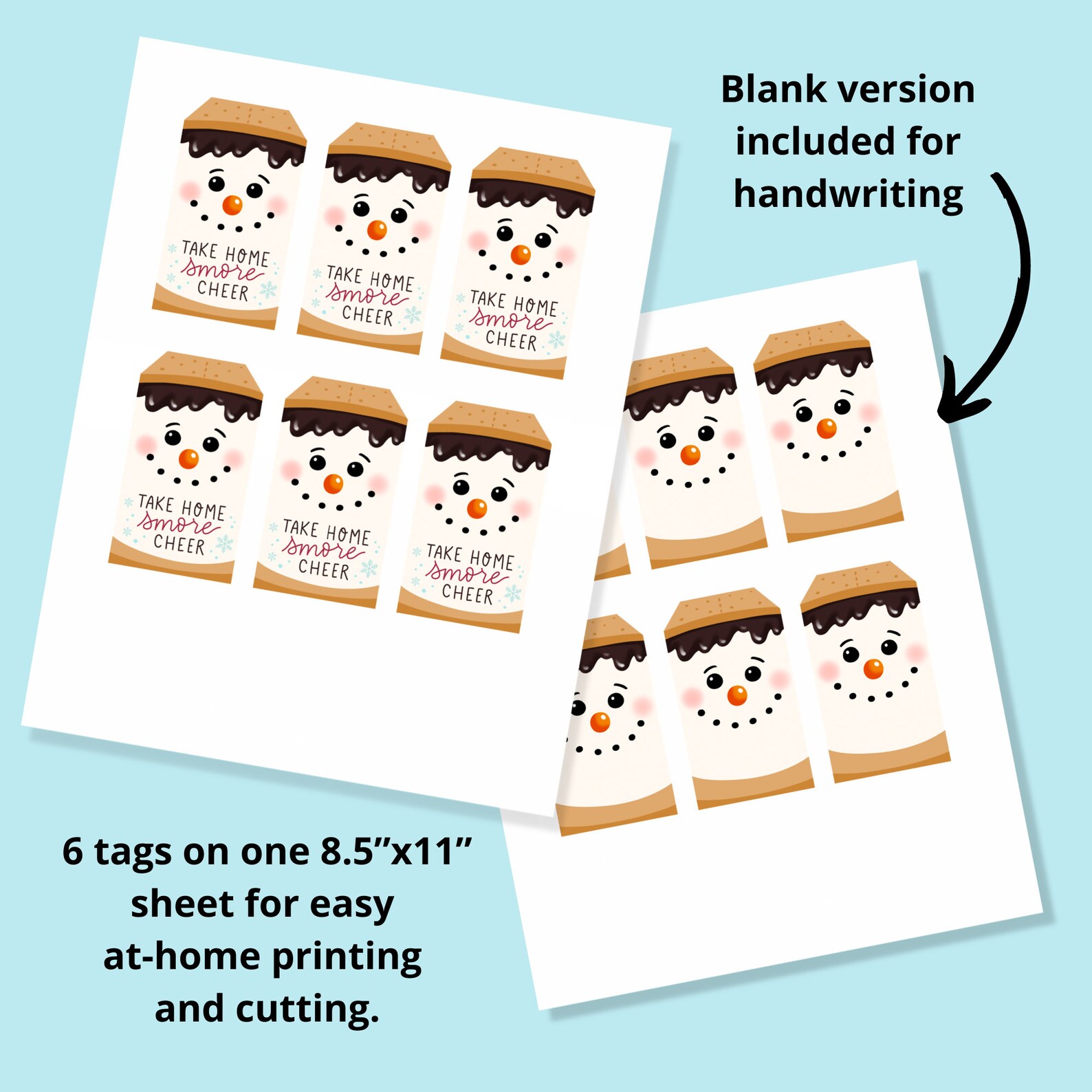 Smores Snowman Printable Gift Tags, Christmas Instant Download, Print ...