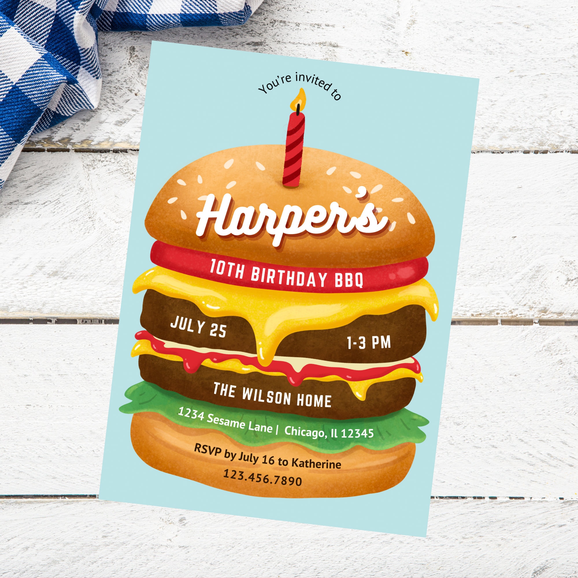 Cheeseburger Invitation, Kids Birthday, Editable Template, Email Invite ...