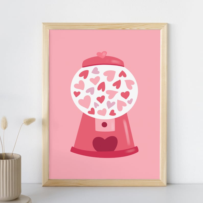 Heart Gumball Print, Printable Vday Wall Art, Gumball Machine, DIY ...