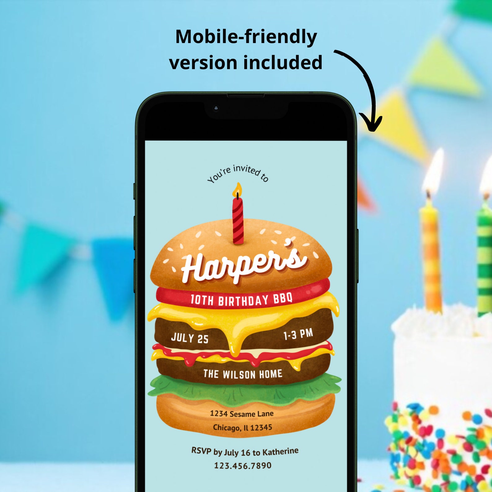Cheeseburger Invitation, Kids Birthday, Editable Template, Email Invite ...