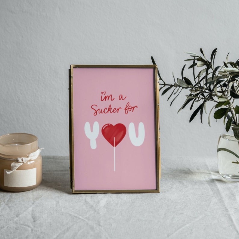 Valentines Day Sucker for You Print, Printable Wall Art, Pink and Red ...