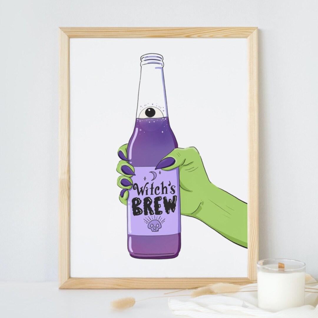 Witches Brew Wall Art, White Background, Halloween Decoration, Spooky ...