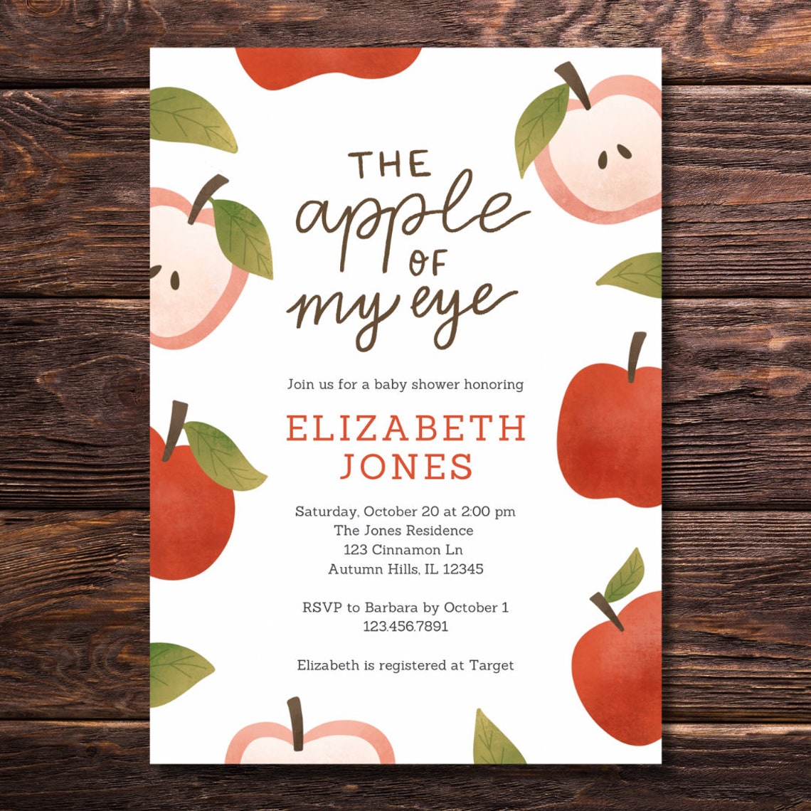 Fall Apples Baby Shower Invitation, Email Invite Template, Apple of My ...
