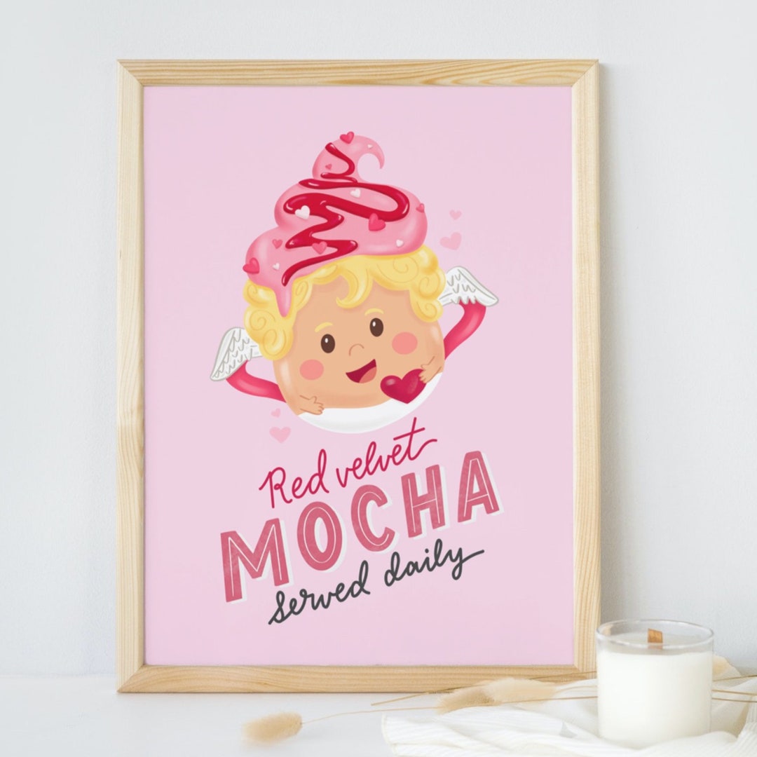 Coffee Wall Art Printable, Red Velvet Mocha Cafe Sign, Cupid Print ...
