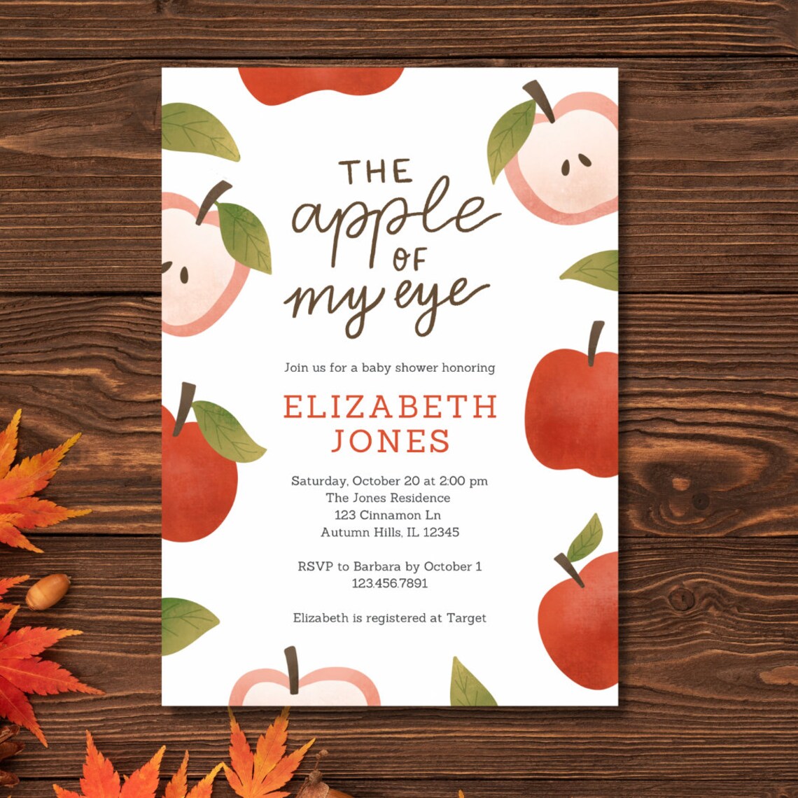 Fall Apples Baby Shower Invitation, Email Invite Template, Apple of My ...