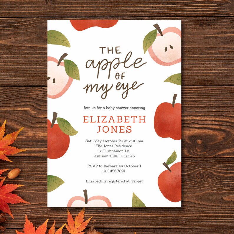 Fall Apples Baby Shower Invitation, Email Invite Template, Apple of My ...