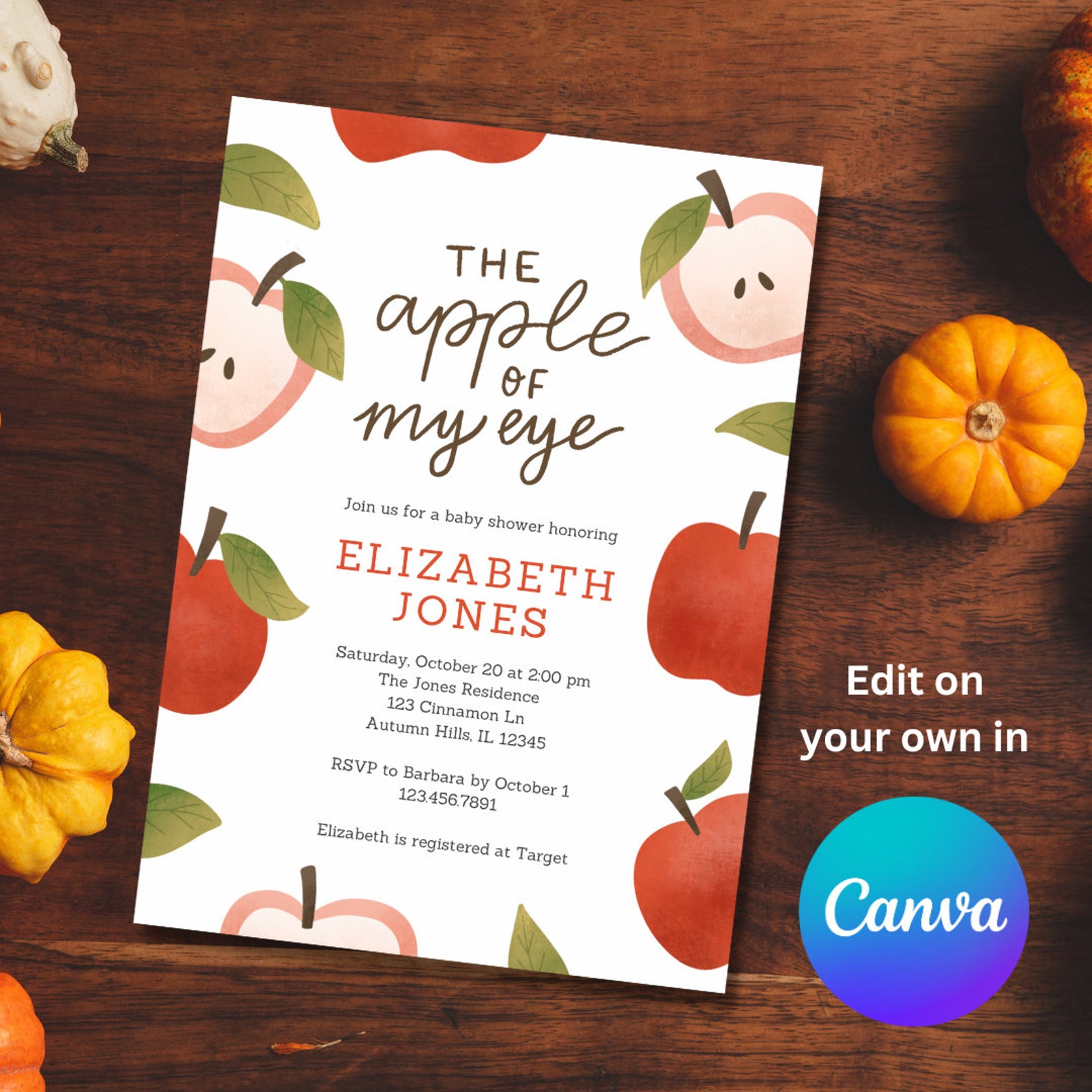 Fall Apples Baby Shower Invitation, Email Invite Template, Apple of My ...