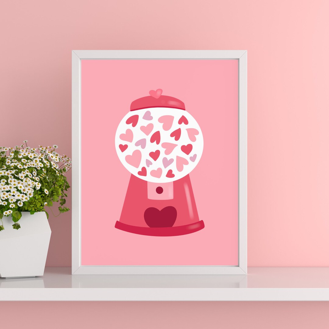 Heart Gumball Print, Printable Vday Wall Art, Gumball Machine, DIY ...